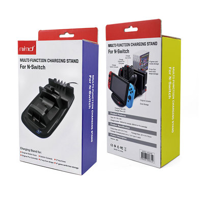 Newly Multi-functional Charging Dock for NS Console Joy-cons and Pro Controller with 4 Game Card and Straps Storage