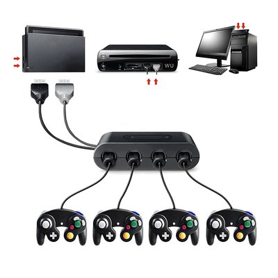 Hot New 3in1 Switch Adapter 4 Ports for Nintend GameCube GC Controllers USB Adapter Converter for WIIU PC for NS