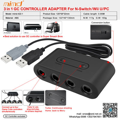 Hot New 3in1 Switch Adapter 4 Ports for Nintend GameCube GC Controllers USB Adapter Converter for WIIU PC for NS
