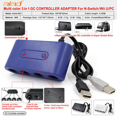 Multi Color Gamecube NGC Controller Adapter for Wii U, Nintendo Switch and PC USB Super Smash