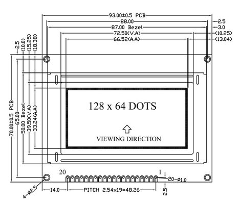 128x64 FSTN/STN COB dot matrix LCD display module