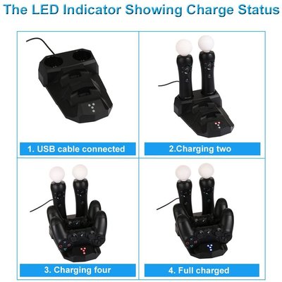 4 In 1 USB Charging Dock With LED Light Dual Charger Dock Station For Playstation For PS Move For PS4 VR Controllers