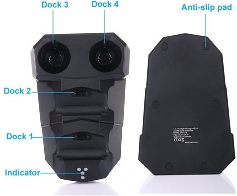 4 In 1 USB Charging Dock With LED Light Dual Charger Dock Station For Playstation For PS Move For PS4 VR Controllers