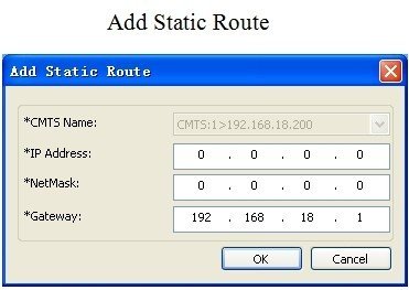 Traditional CMTS Supervisory Control Subsystem , Add Static Route Network Management Software