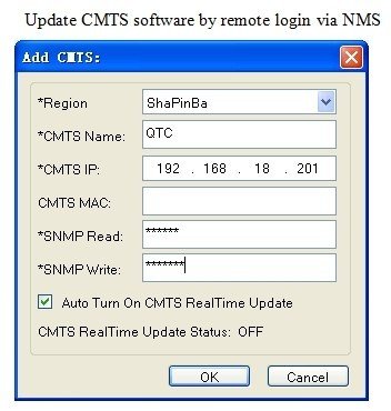 Traditional CMTS Supervisory Control Subsystem ,  Update CMTS software by remote login via NMS