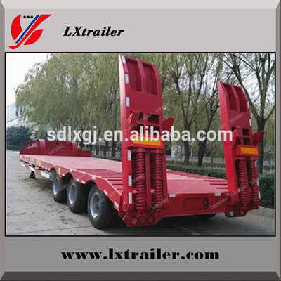 15m steel 3 axle low bed semi trailer with hydraulic ramp