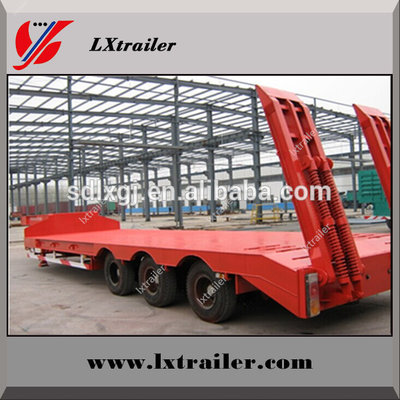 15m steel 3 axle low bed semi trailer with hydraulic ramp