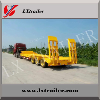 15m steel 3 axle low bed semi trailer with hydraulic ramp