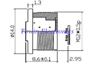 1/2.5" 5.9mm F2.2 ,5Megapixel Low distortion less than 1%, S mount ,CCL125059MPF  lens for MT9P001, IMX298, OV16E10
