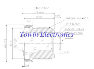 1/4" 2.1mm  wide angle S mount lens  , HFOV 114 degree, F2.4 good for Aptina MT9P031,CCL1402124MPF