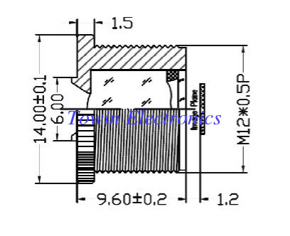 1/2.5", 6mm, 5Megapixel,DFOV 65degree,distortion less 0.1%, F2.8,M12*0.5 mount,TTL10.8mm, IR corrected lens, MT9P031