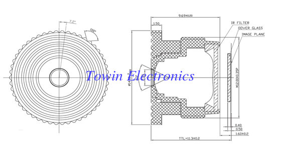 1/2.3", 7.4mm, 5 Megapixel F3.0  low distortion less than 1% lens , good for 1/2.5" sensor likeMT9P031,CCL123074MPF