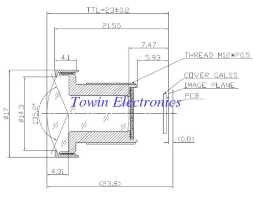 1/1.7" 4 mm  wide angle S mount lens ,HFOV 125 degree, F2.0, good for Aptina MT9P031,very compact design CCL117040MPF