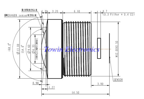 1/2.8" 2.56 mm  wide angle S mount lens  , HFOV 140 degree, F2.4 good for Aptina MT9P031,CCL128025624MP