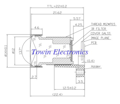 1/2.7" 3.3mm  wide angle S mount lens  , HFOV 121 degree, F2.6 good for Aptina MT9P031,S03312711324F