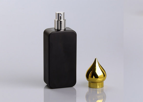 Black Matte Glass Rectangle Perfume Bottle Refillable With Screw Gold Cap