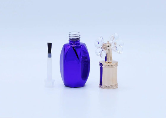 Blue Color Custom Empty Glass Nail Polish Bottles With Flower Shape Cap