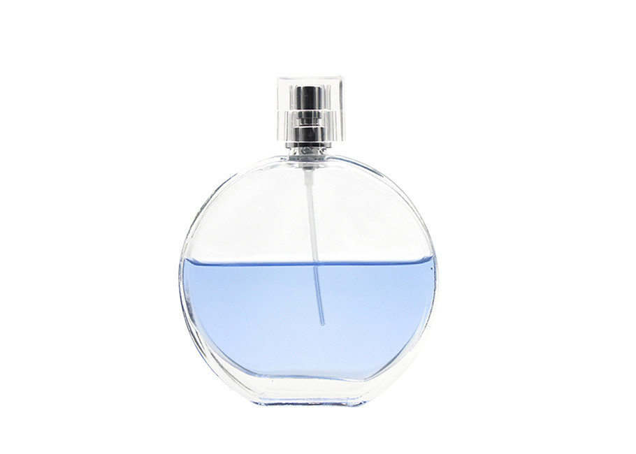 Frost Surface 50ml Round Perfume Bottle Tranparent Color Sliver / Goldeng Sprayer