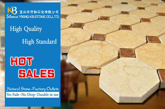 2" Yellow Octagon Marble Mosaic Tiles For Home Wall / Flooring 305 x 305mm