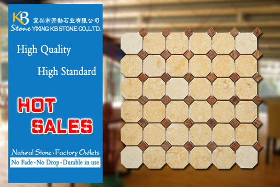 2" Yellow Octagon Marble Mosaic Tiles For Home Wall / Flooring 305 x 305mm