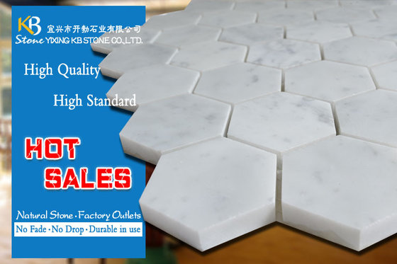 Polished Bianco Carrara White Hexagon Marble Mosaic Tiles Home Decorative