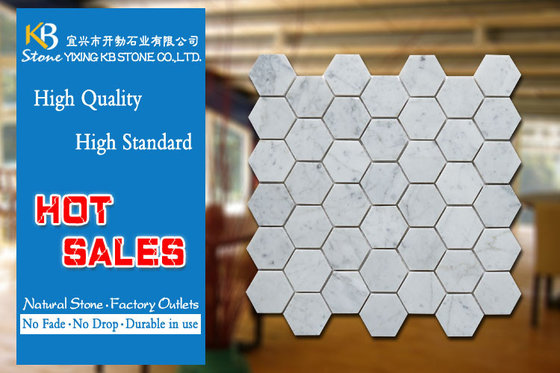 Polished Bianco Carrara White Hexagon Marble Mosaic Tiles Home Decorative