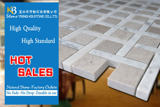 Grey Mixed White Marble Mosaic Tile Sheets For Bathroom 305 X 305mm