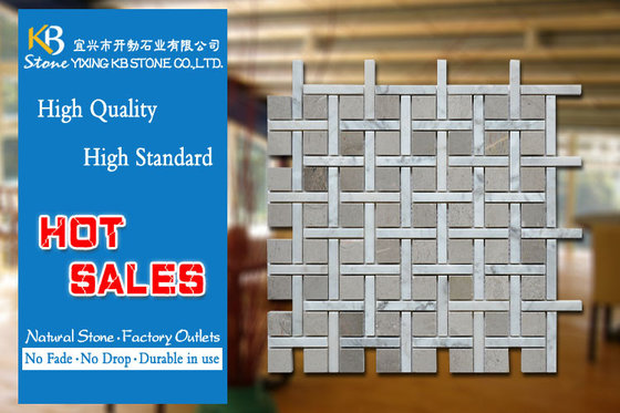 Grey Mixed White Marble Mosaic Tile Sheets For Bathroom 305 X 305mm