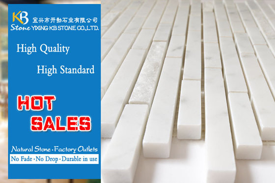 Mixed Strip Carrara White Stone Mosaic Tile Meshed On 12 x 12 Wall