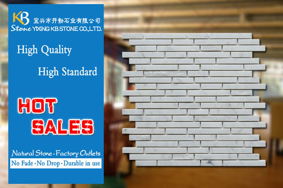 Mixed Strip Carrara White Stone Mosaic Tile Meshed On 12 x 12 Wall