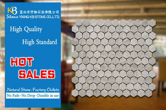 Wooden Grey Hexagon Marble Mosaic Tiles Flooring Tile Indoor / Outdoor Use