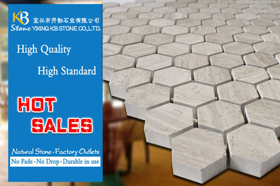 Wooden Grey Hexagon Marble Mosaic Tiles Flooring Tile Indoor / Outdoor Use