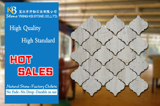Wooden Grey Waterjet Mosaic Tile Lantern Pattern Polished For Exterior Wall