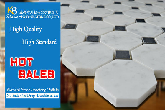 Polished Bathroom Octagon Mosaic Tile Bianco Carrara White 305 x 305mm