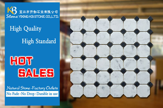 Polished Bathroom Octagon Mosaic Tile Bianco Carrara White 305 x 305mm