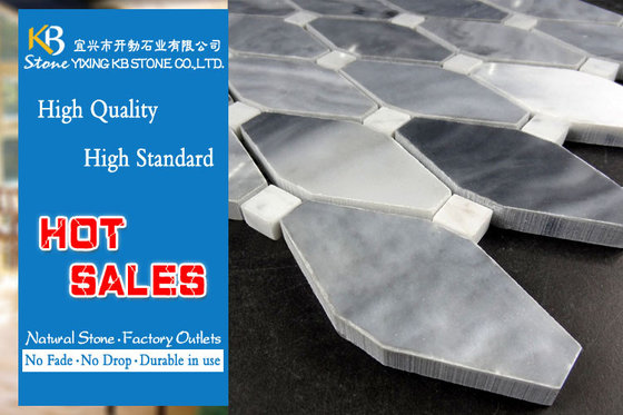 Long Hexagon Italy Grey Marble Mosaic Tiles White Dots For Floor