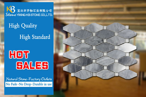 Long Hexagon Italy Grey Marble Mosaic Tiles White Dots For Floor