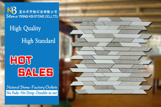 Fiber Mesh Wooden Grey Marble Grey Mosaic Wall Tiles 2/5 Inch Thickness