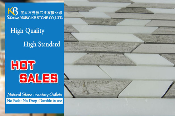 Fiber Mesh Wooden Grey Marble Grey Mosaic Wall Tiles 2/5 Inch Thickness