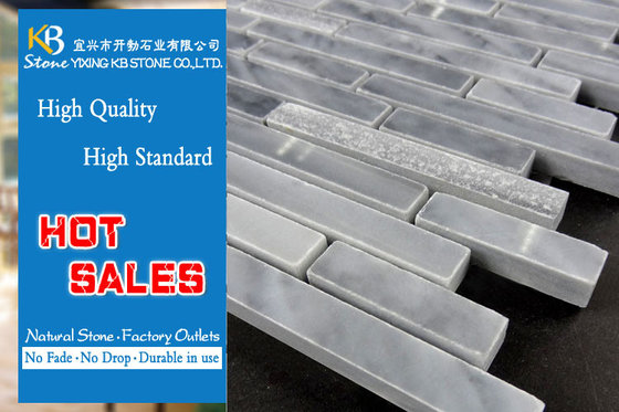 Carrara White Radom Strip Marble Mosaic Tiles 2/5 Inch Thickness