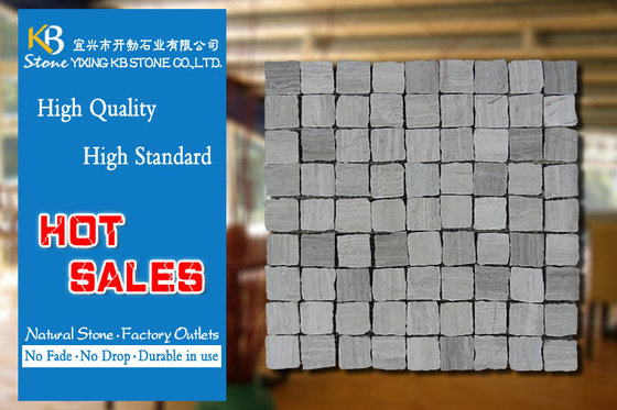 Broken Edge Wooden Grey Mosaic Tiles Square Polished For Floor Wall