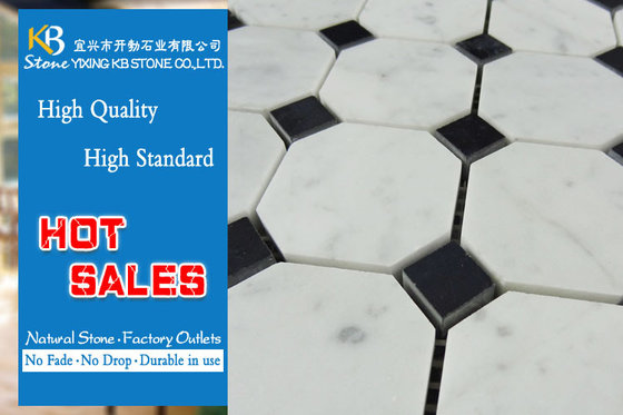 Bianco Carrara Octagon Marble Mosaic Tiles With Black Dots 305*305mm