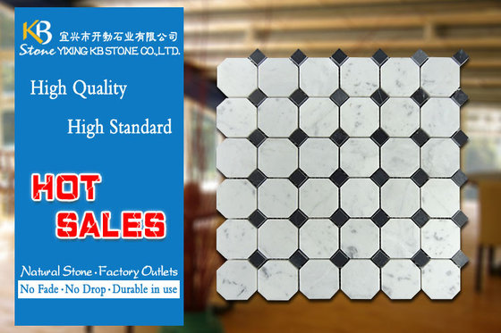 Bianco Carrara Octagon Marble Mosaic Tiles With Black Dots 305*305mm
