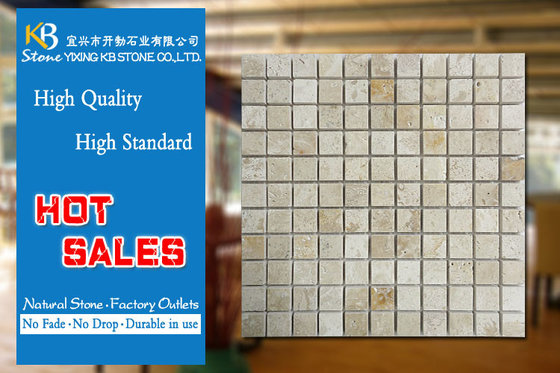 Exterior Art Stone Mosaic Beige Travertine Garden Floor Tile 10mm Thickness