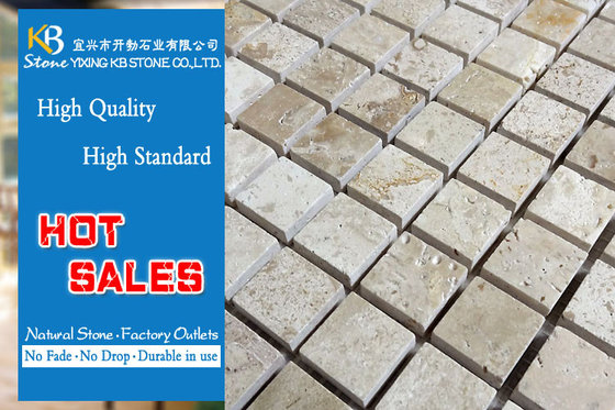 Exterior Art Stone Mosaic Beige Travertine Garden Floor Tile 10mm Thickness