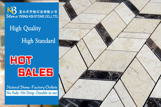Italian Beige Travertine Mosaic Tiles Marble Flooring Tiles Polished