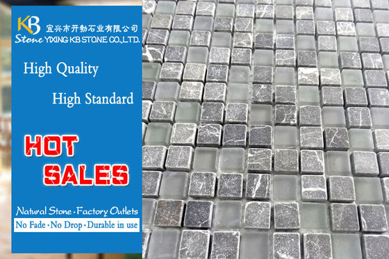 Black white marble mosaic tiles stone mixed glass mosaic wall decoration
