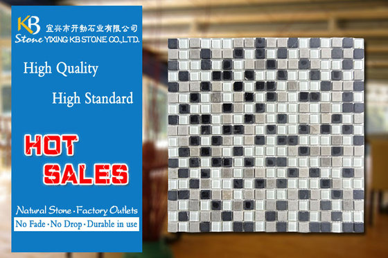 White Glass Crystal marble mosaic tiles mixed beige black Stone marble