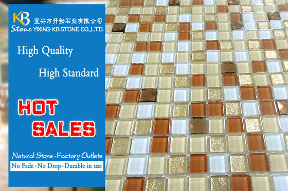 Gold Mosaic and yellow white glass mosaic square tiles for kitchen backsplash