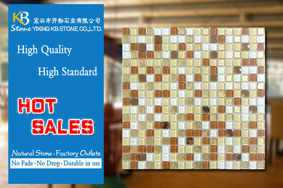 Gold Mosaic and yellow white glass mosaic square tiles for kitchen backsplash